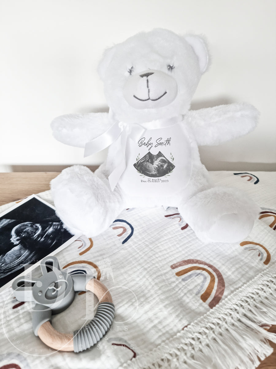 White Teddy Bear Baby Scan - Pregnancy Announcement - Baby Gift ...